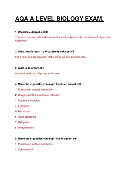 AQA A LEVEL BIOLOGY EXAM QUESTIONS WITH ANSWERS AQA A LEVEL BIOLOGY