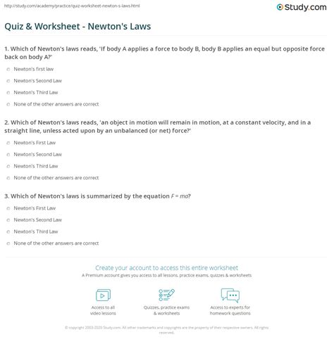 Quiz Worksheet Newton S Laws Study Com