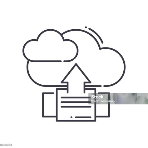 클라우드 업로드 프로세스 아이콘 선형 격리 된 그림 얇은 줄 벡터 웹 디자인 기호 흰색 배경에 편집 가능한 스트로크와 개요 개념 기호 개념에 대한 스톡 벡터 아트 및 기타
