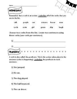 Subject Predicate Weeks 1 2 By Taylar W Teachers Pay Teachers