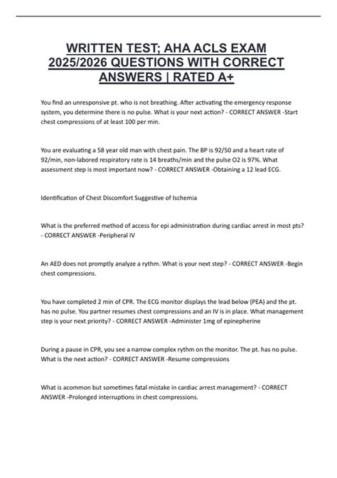 Written Test Aha Acls Exam 2025 2026 Questions With Correct Answers