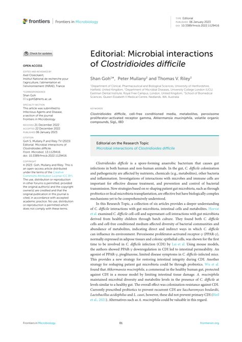Pdf Editorial Microbial Interactions Of Clostridioides Difficile