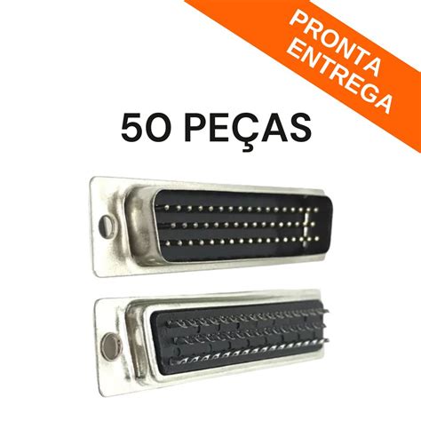 Kit 50 Peças Conector Db50 Macho 180° Preto 50 Vias Solda Fio Ds1033 50mbnsiss Ct Db 50