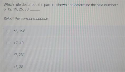 solved which rule describes the pattern shown and determine