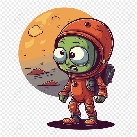 로켓과 우주 비행사 입상으로 달에 귀여운 만화 외계인 벡터화성인클립 아트 Png 일러스트 무료 다운로드 Lovepik