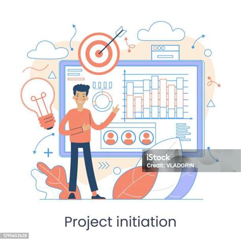 프로젝트 수명 주기 개념입니다 비즈니스 분석 프로젝트를 시작하고 닫습니다 프로젝트의 구현 조건 설명서 작성 추상적 은유 그래픽 요소 집합입니다 플랫 스타일로 벡터 그림