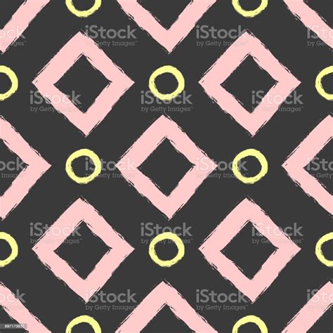 원과 Rhombuses 거친 붓으로 그린에서 장식 그런 지 스케치 잉크 수채화 페인트 색상 완벽 한 패턴입니다 거친에 대한 스톡 벡터 아트 및 기타 이미지 Istock