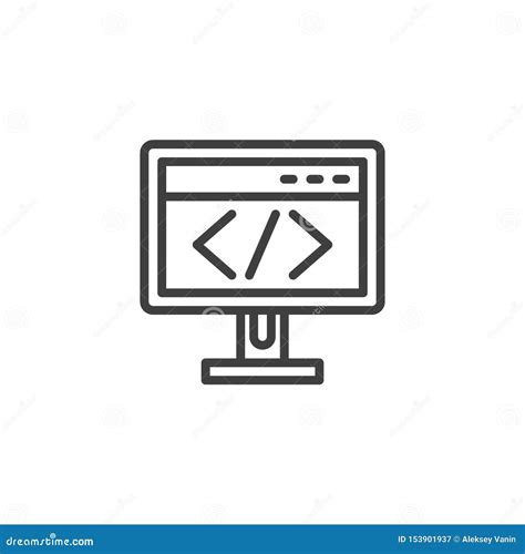 Computer Monitor With Script Code Line Icon Stock Vector Illustration