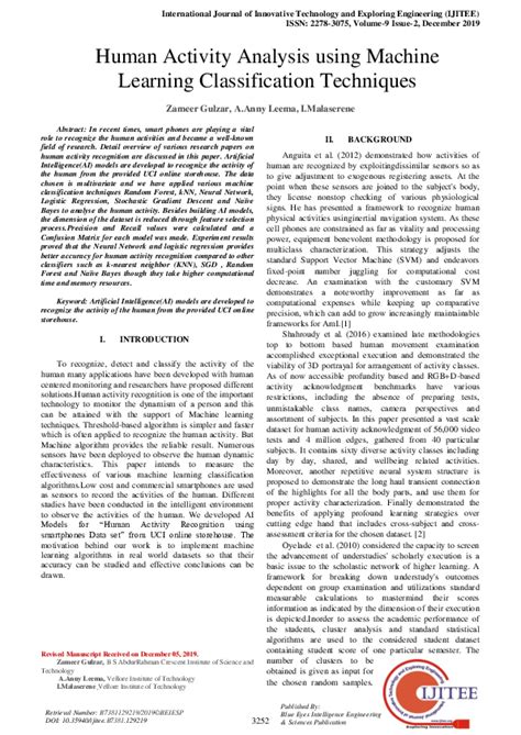 pdf human activity analysis using machine learning classification