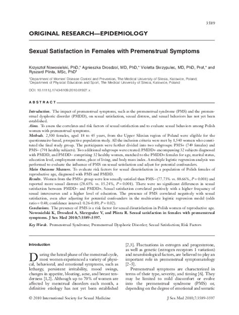 Pdf Sexual Satisfaction In Females With Premenstrual Symptoms