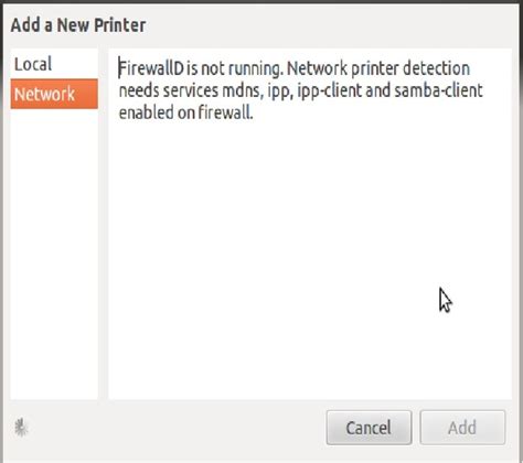 installing printer in ubuntu firewall error