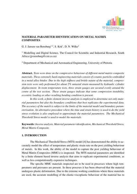 Pdf Material Parameter Identification On Metal Matrix Composites