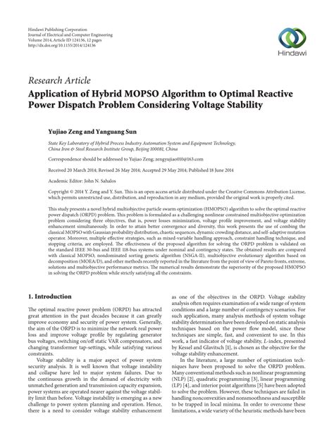 Pdf Application Of Hybrid Mopso Algorithm To Optimal Reactive Power