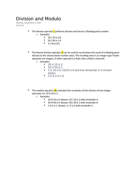 Division And Modulo Division And Modulo Monday September 6 2021 8 45 Pm The Division