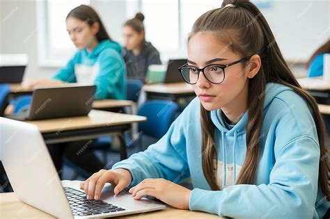 Premium Photo Female High School Student Learning Coding On Laptop