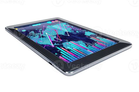 a modern tablet displaying financial graphs and data analytics
