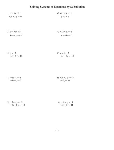 Solving Systems Of Equations Substitution Worksheet