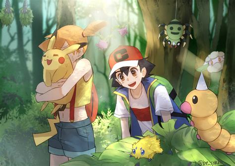 Be Syake Ash Ketchum Burmy Burmy Plant Cottonee Hoppip Joltik Misty Pokemon Pikachu
