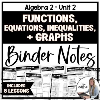 Functions Graphs Equations And Inequalities Algebra Binder Notes