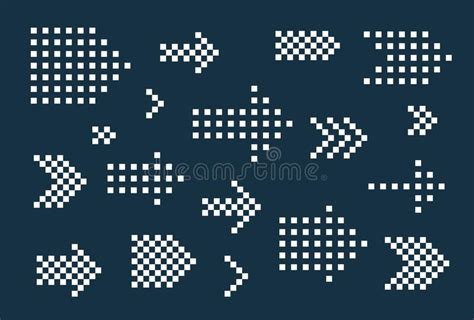 8 Bit Pixel Halftone Arrows Vector Set Of Icons Collection Of Arrow Direction Cursors In Old Pc