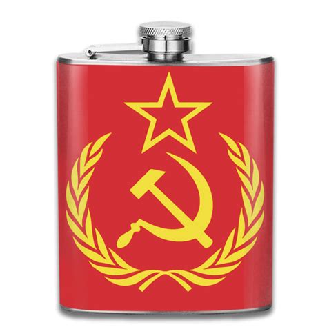 Red Russian Cccp Symbol Hammer Sickle Star And Wreath Yellow Flag Soviet Flask Stainless Steel