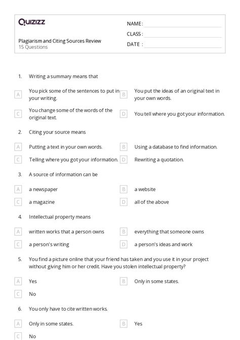 50 Citing Sources Worksheets For 7th Class On Quizizz Free And Printable