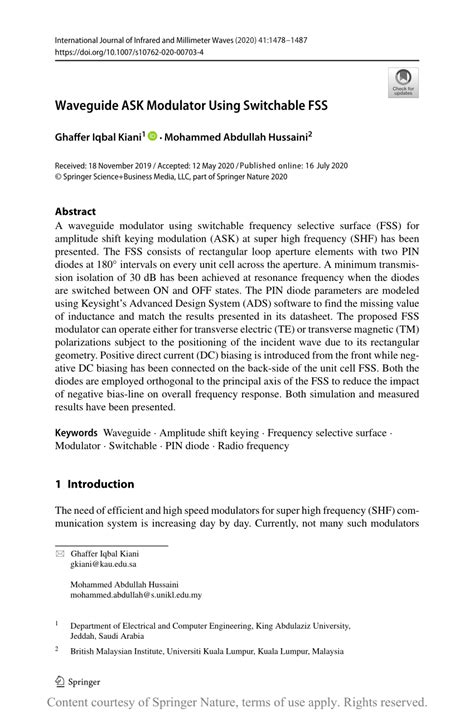 Waveguide Ask Modulator Using Switchable Fss Request Pdf