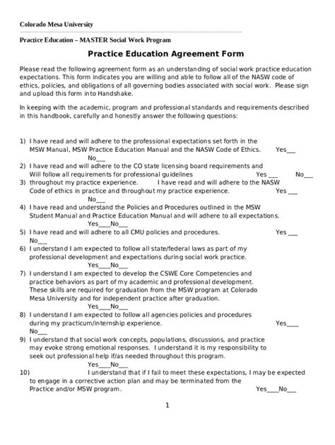 MSW Handbook Agreement Doc Template PdfFiller