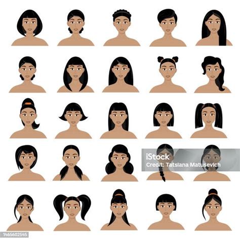 여자의 헤어 스타일의 세트입니다 다른 헤어 스타일을 가진 아름 다운 젊은 갈색 머리 소녀 가발에 대한 스톡 벡터 아트 및 기타 이미지 가발 가발 제조업자 갈색 머리