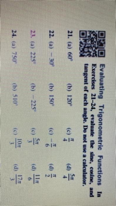 Solved Evaluating Trigonometric Functions In Exercises Chegg