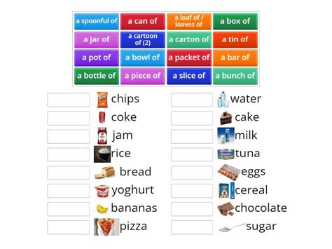 Food Quantifiers Containers Match Up