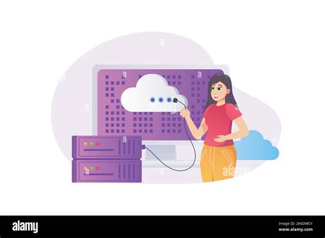 Cloud Computing Concept In Flat Style With People Scene Happy Woman