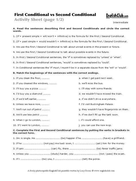 1st Vs 2nd Conditional Activity Pdf Linguistic Morphology Syntax