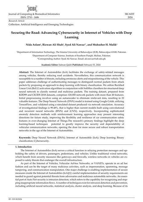 PDF Securing The Road Advancing Cybersecurity In Internet Of Vehicles With Deep Learning