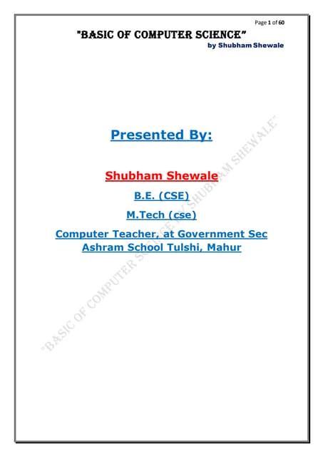 Basic Of Computer Science Presented By Shubham Shewalepdf