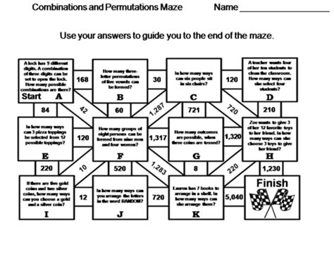 Combinations and Permutations: Math Maze | Teaching Resources