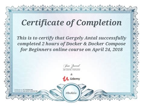 Gergely Antal On Linkedin Completion Certificate For Docker And Docker Compose For Beginners
