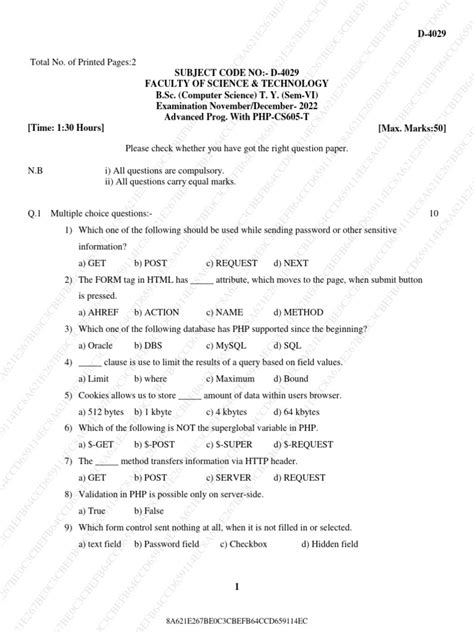 Advanced Prog With Php Bamu University Questions Pdf Computing