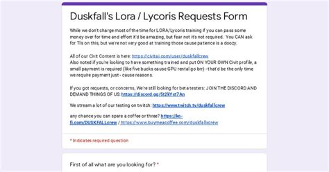 Lora Request Form For Duskfall Crew R Earthndusk