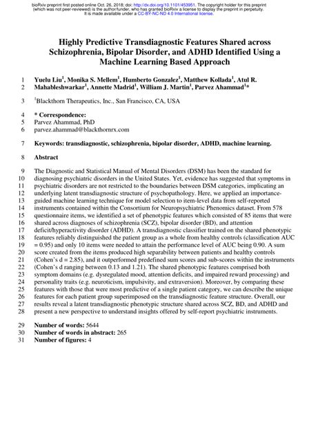 Pdf Highly Predictive Transdiagnostic Features Shared Across