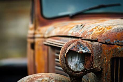 Old Vehicle With A Rusty Hood Perfect For Vintage Or Abandoned