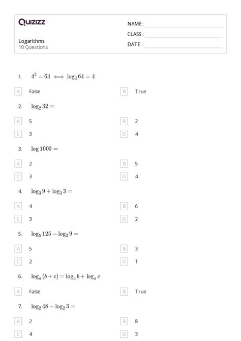 50 Logarithms Worksheets For 11th Class On Quizizz Free And Printable