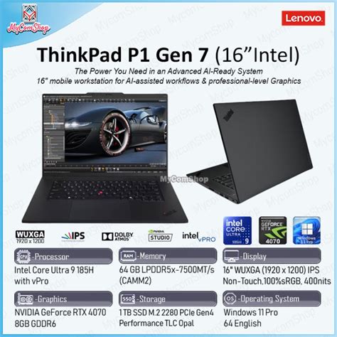 Jual LENOVO THINKPAD P1 GEN 7 ULTRA 9 185H 64GB RAM 1TB SSD RTX 4070 8GB 16 WUXGA IPS Jakarta