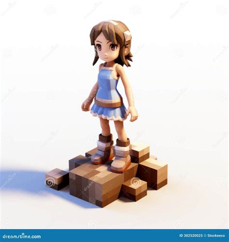 Detailed 3d Model Of A Girl Sitting On Blocks Voxel Art Inspired By