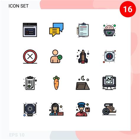 Mobile Interface Flat Color Filled Line Set Of 16 Pictograms Of Salad Bowl Healthy Group Food