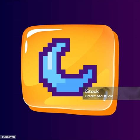 night mode glossy ui button with pixelated color icon stock