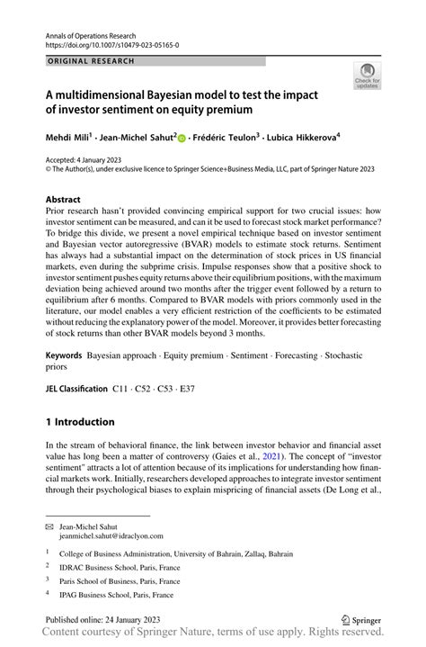 A Multidimensional Bayesian Model To Test The Impact Of Investor Sentiment On Equity Premium