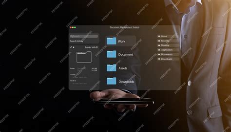 문서 관리 개념 가상 화면 아이콘 문서 관리 시스템 Dms 회사 파일 및 데이터의 효율적인 보관 검색 및 관리를 위한 온라인 문서 데이터베이스 소프트웨어 프리미엄 사진