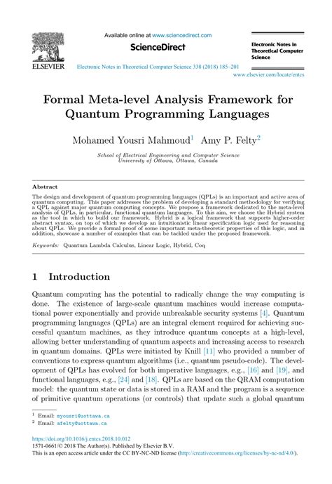 Pdf Formal Meta Level Analysis Framework For Quantum Programming Languages