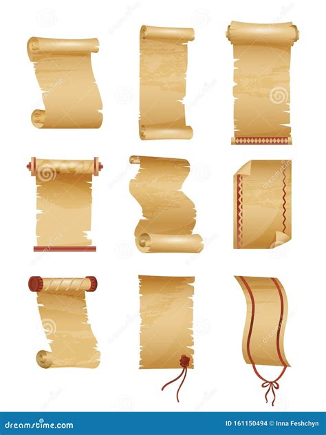 Set Of Antique Or Old Paper Roll Horizontal And Vertical Scrolls Or